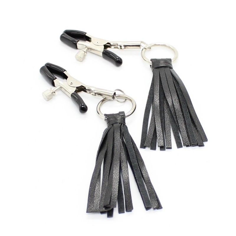 Paire De Pinces à Tétons Pompon Cuir Discount Pas Cher Sexshop Eveselache