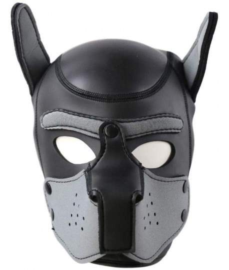 Cagoule chien bdsm gris/noir en simili cuir - Sexshop loveshope